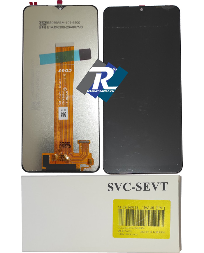 DISPLAY LCD SAMSUNG A12 SM-A125F TOUCH NERO PARI ORIGINALE SERVICE PACK CDOT R01 - Telematicaricambi